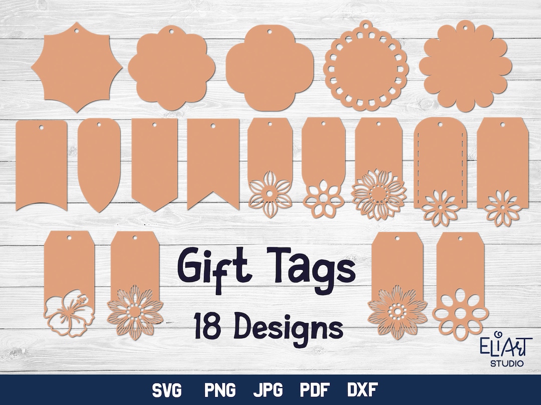 Gift Tag SVG Bundle, Simple Shape Tag SVG Designs, Tags With Flowers ...