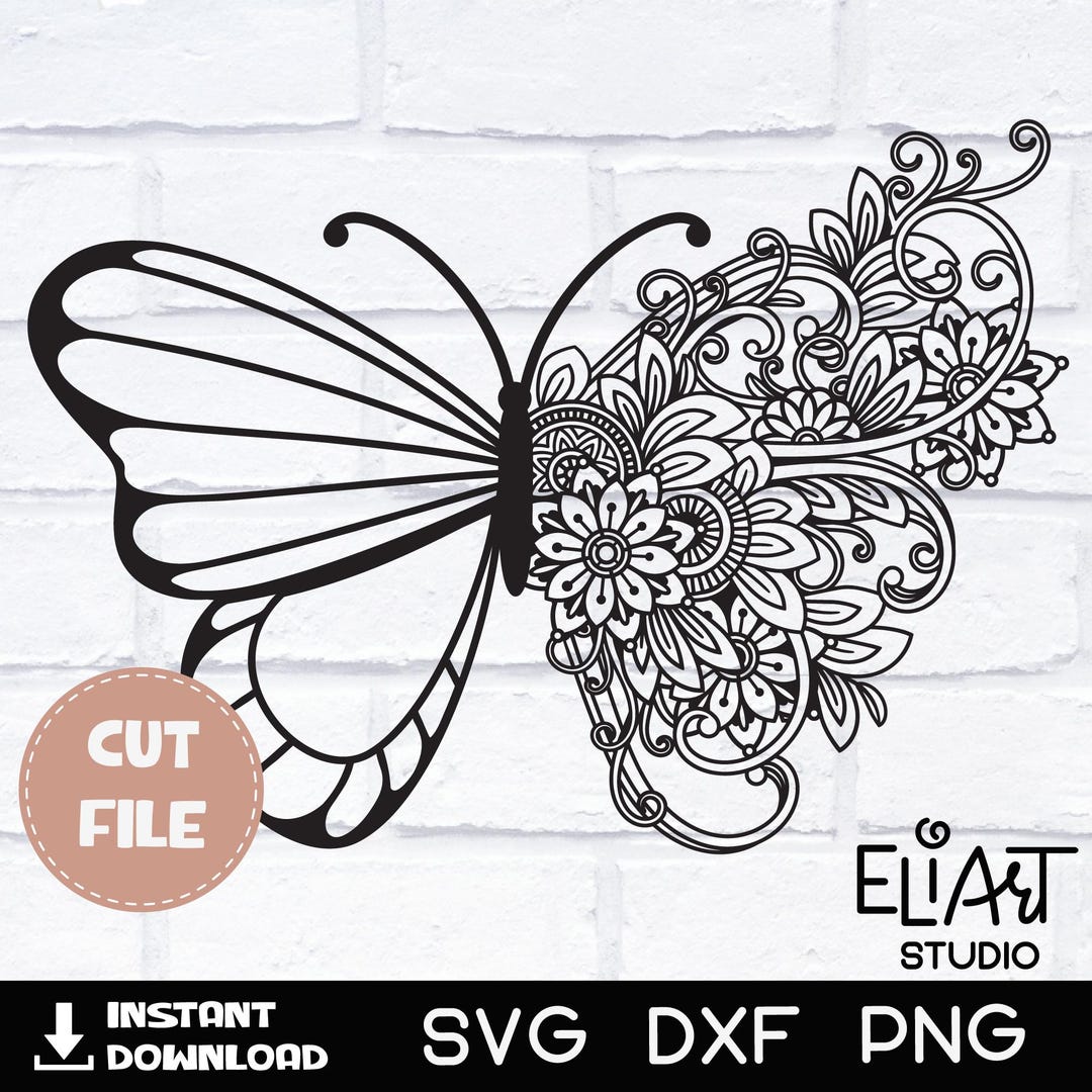 Butterfly SVG, Zentangle Floral Butterfly SVG, Intricate Butterfly SVG ...