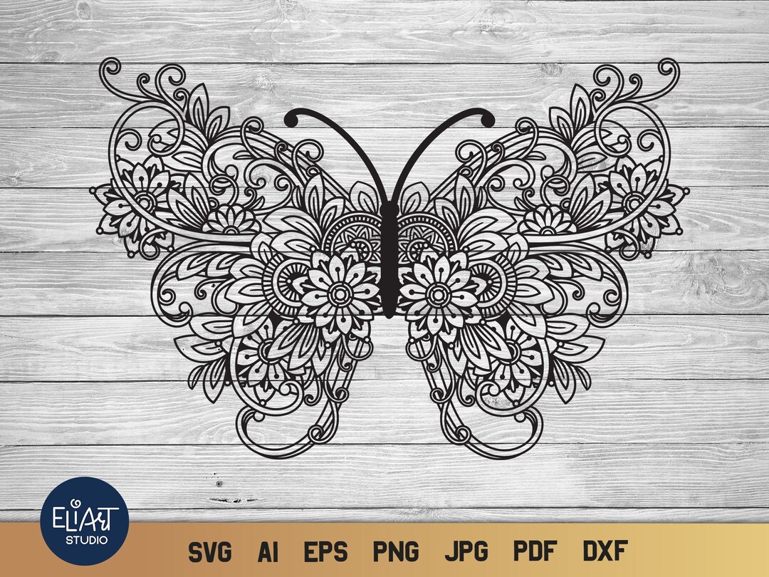 Butterfly SVG, Zentangle Floral Butterfly SVG, Flower SVG. - Etsy