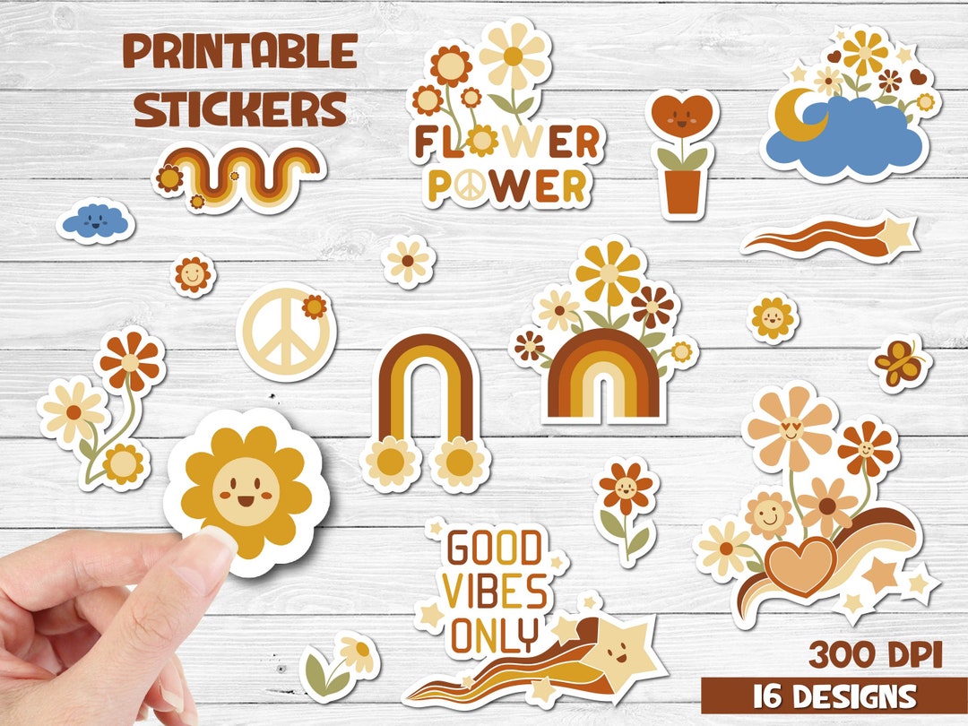 Groovy Stickers Bundle VOL.3, Hippie Printable Stickers, Retro Stickers ...
