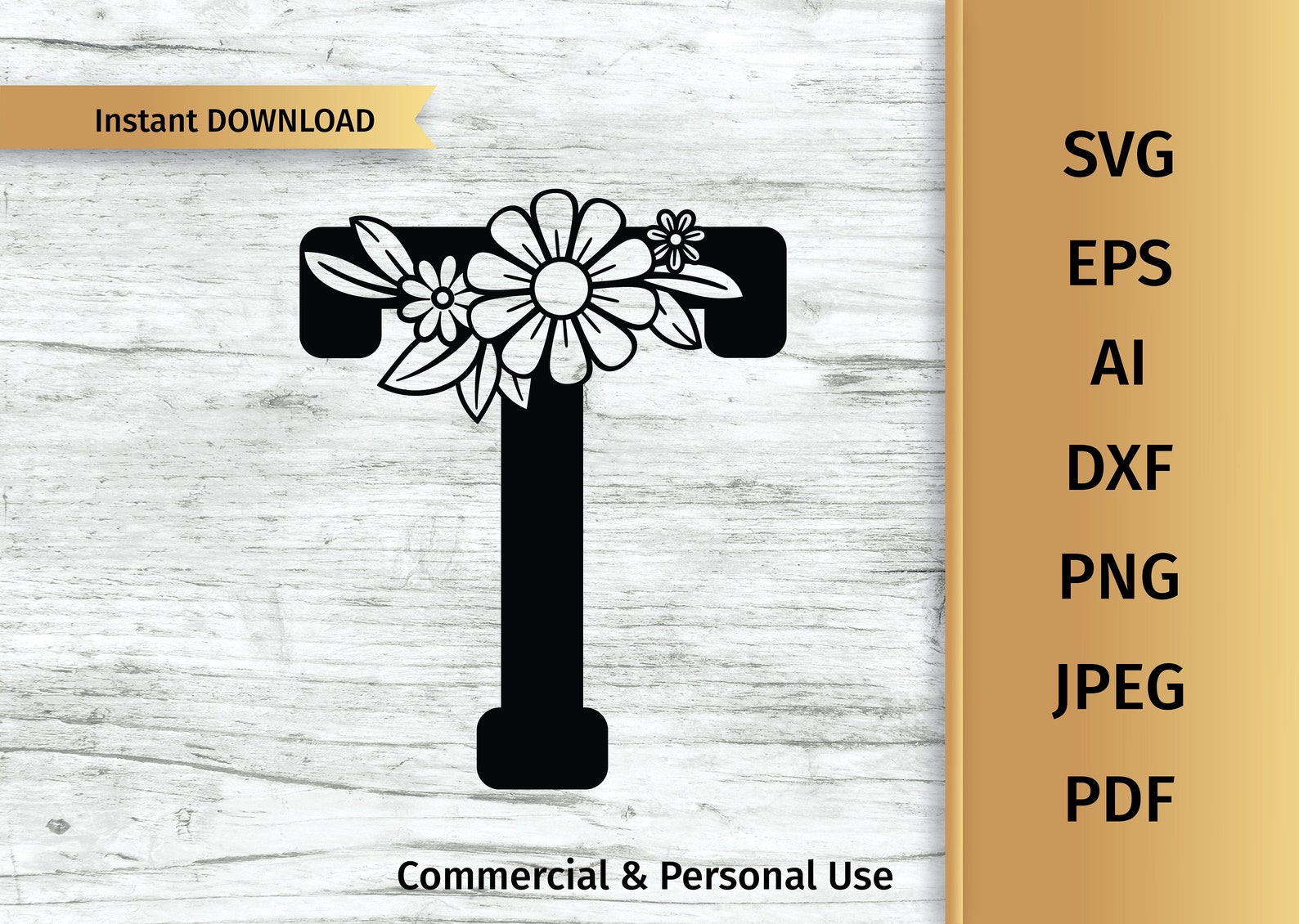 Floral Letter T svg Initial svg Flower Alphabet svg | Etsy