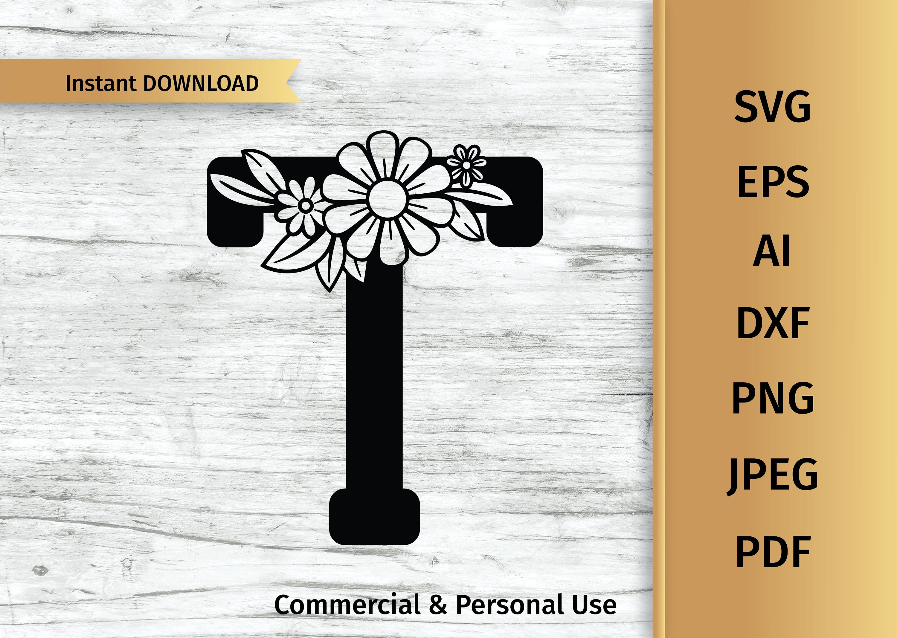 Floral Letter T svg Initial svg Flower Alphabet svg | Etsy