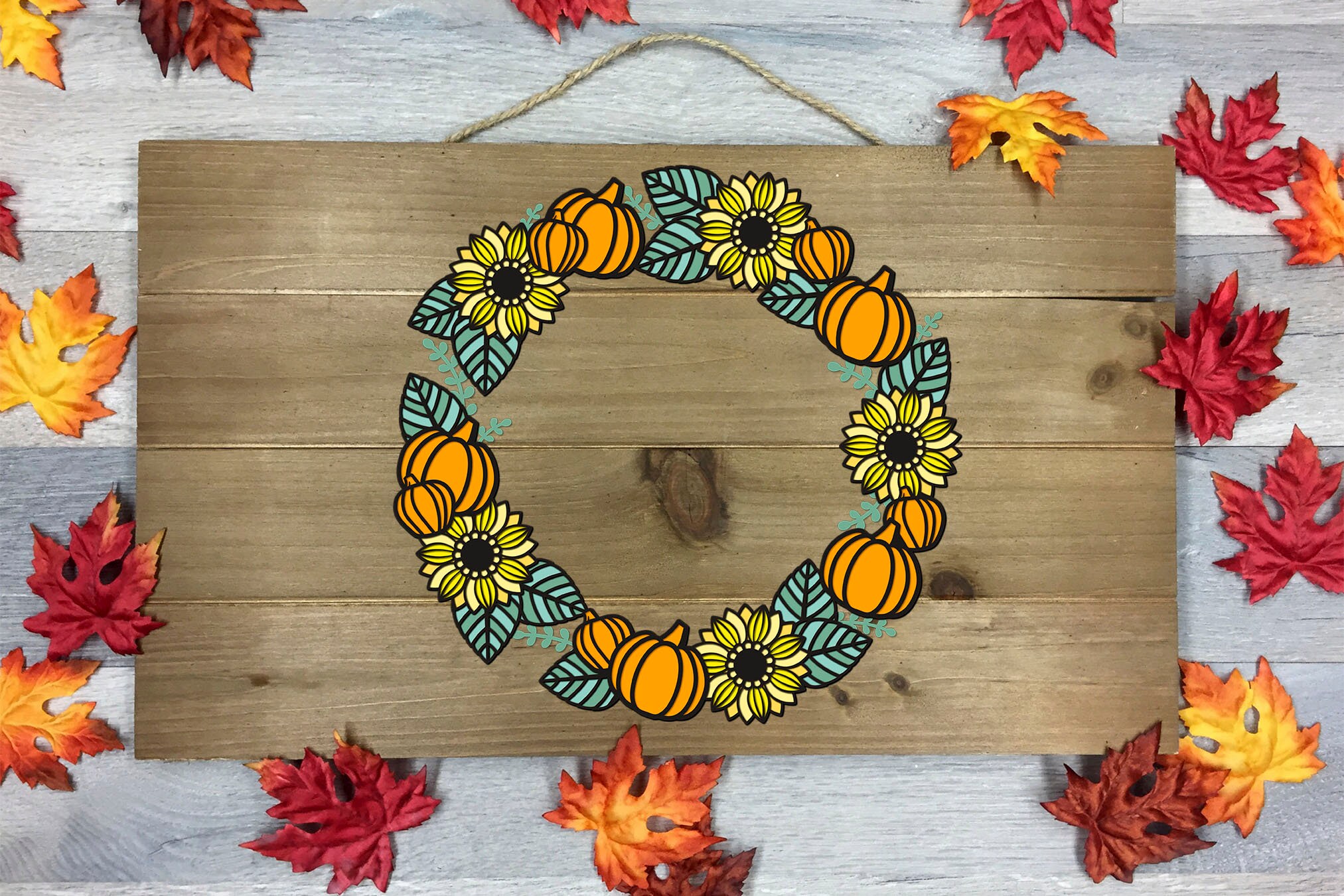 Layered SVG Fall Wreath 3D Fall SVG Pumpkin Sunflower Cut | Etsy