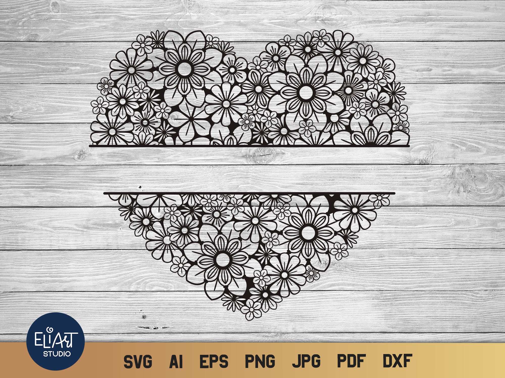 Floral Heart SVG Monogram Heart SVG Split Monogram - Etsy