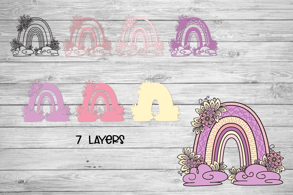 Boho Rainbow SVG 3d Layered Rainbow SVG With Flowers - Etsy Canada