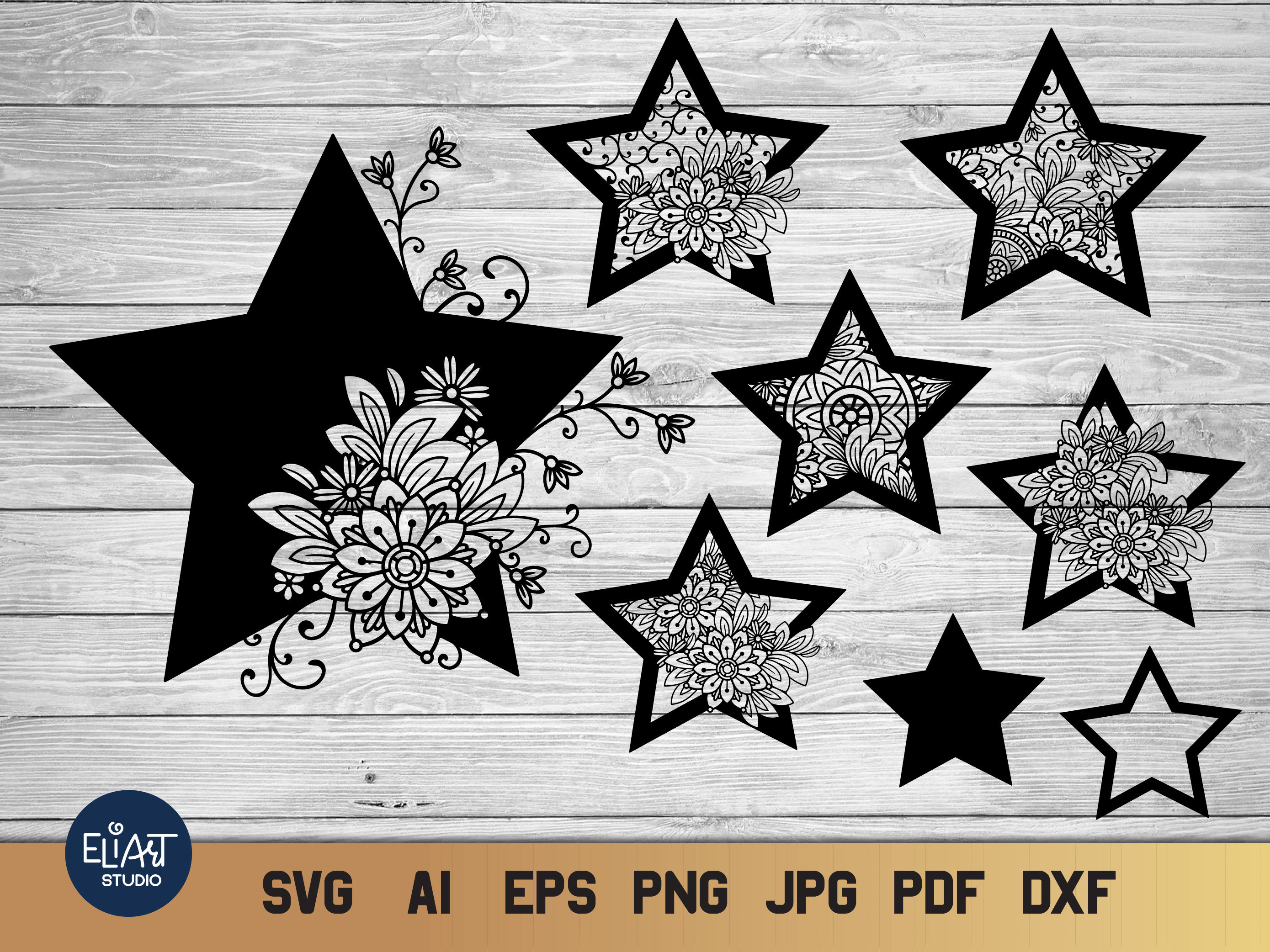 Celestial SVG With Flowers Star SVG Bundle Floral Star SVG - Etsy