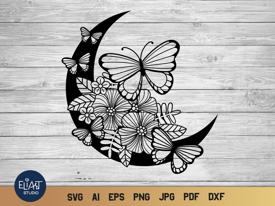 Butterfly SVG, Summer SVG, Crescent Moon SVG With Flowers and ...