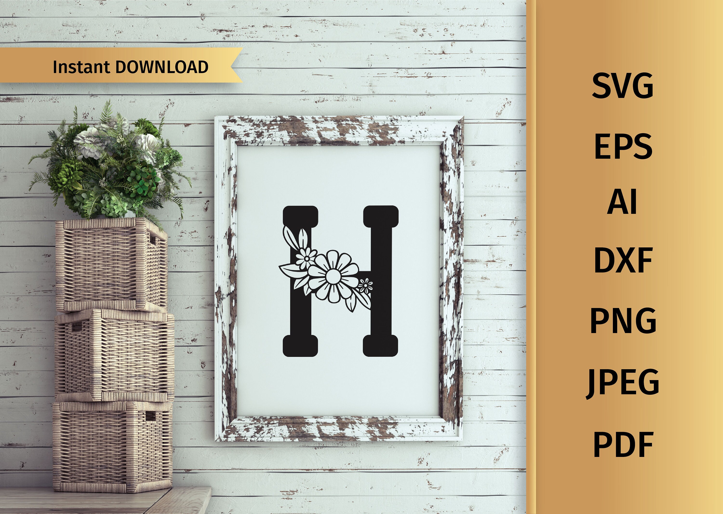 Floral Alphabet svg Flower Letter H svg Initial svg | Etsy