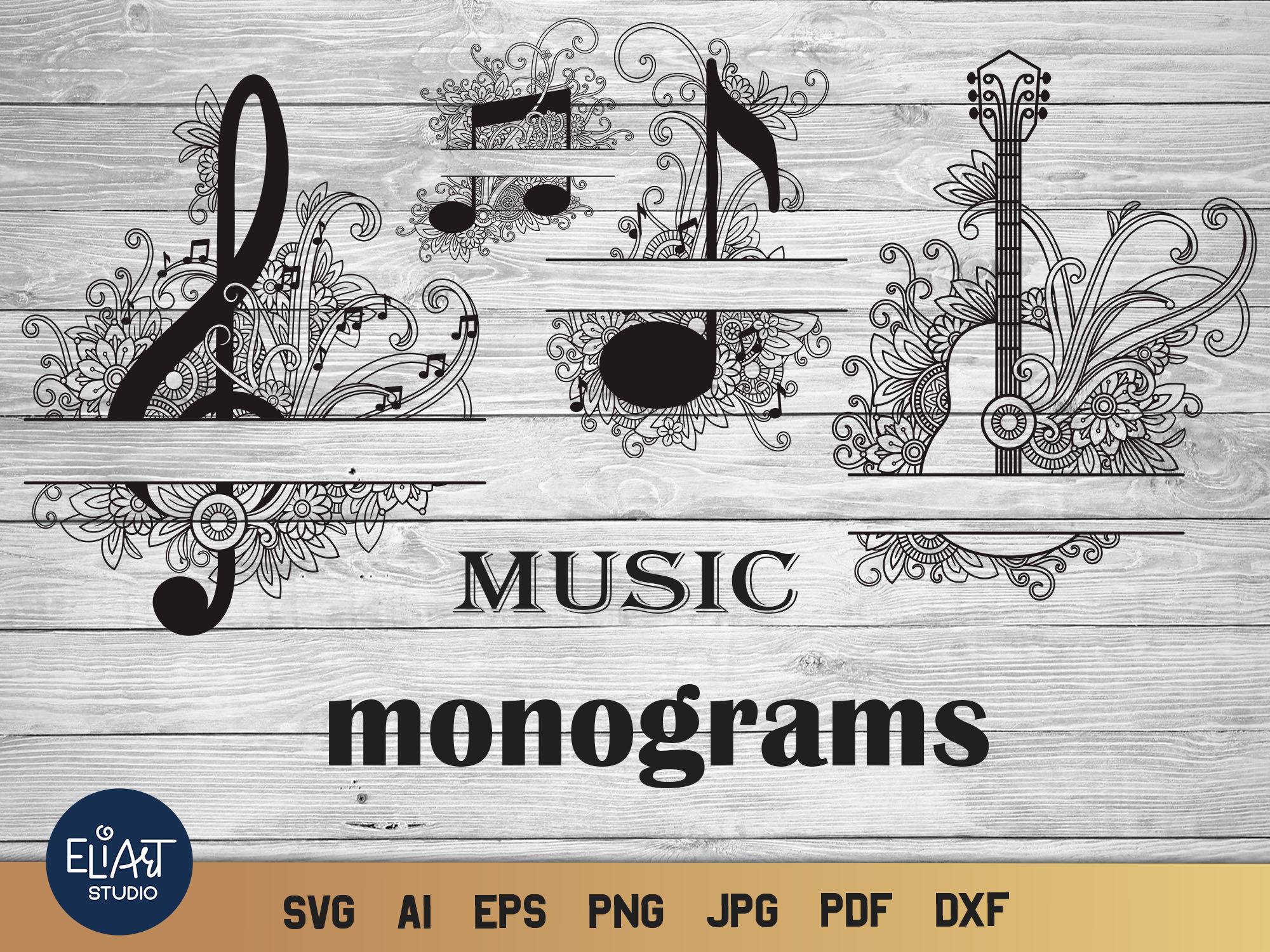 Music Split Monograms Bundle SVG Treble Clef SVG Music Notes - Etsy