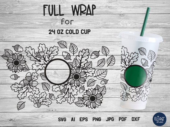 Full Cup Wrap SVG Sunflower SVG Oak Leaf SVG Cup Wrap. - Etsy