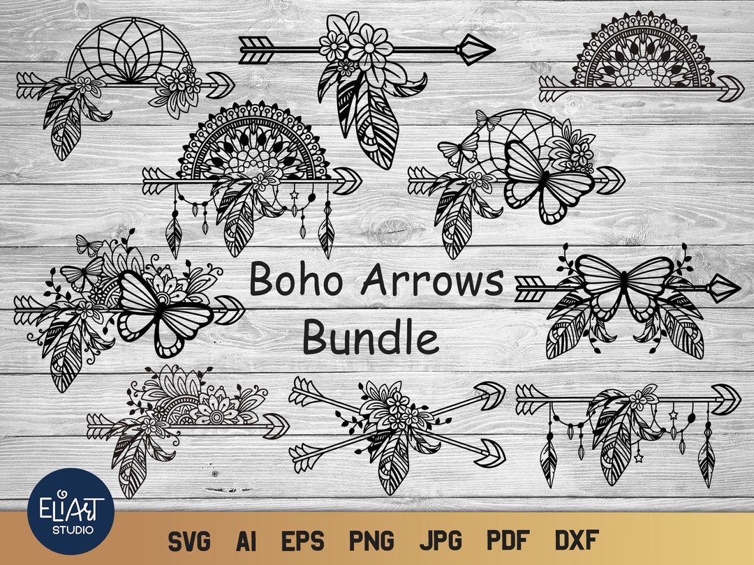 Boho Arrow Bundle SVG, Tribal Arrow SVG, Floral Arrow PNG Designs. - Etsy