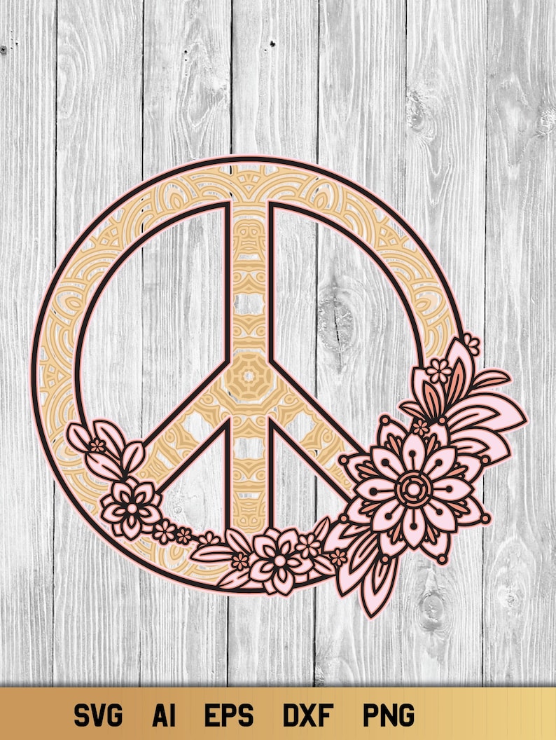 3d Layered Peace Sign SVG, Peace Symbol Cut File, Floral SVG Commercial ...