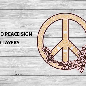 3d Layered Peace Sign SVG, Peace Symbol Cut File, Floral SVG Commercial ...