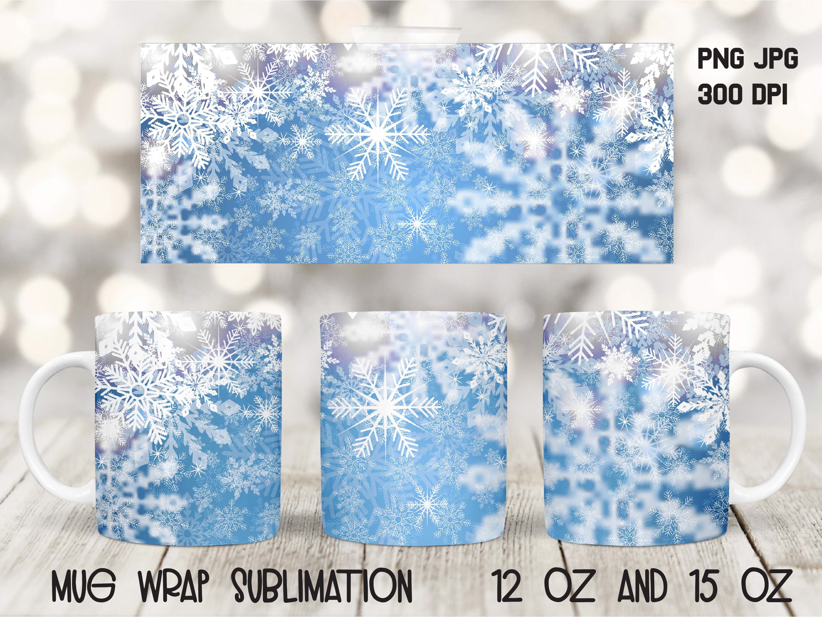 Snowflakes Mug Wrap, Christmas Mug Sublimation, Christmas Gift. - Etsy UK