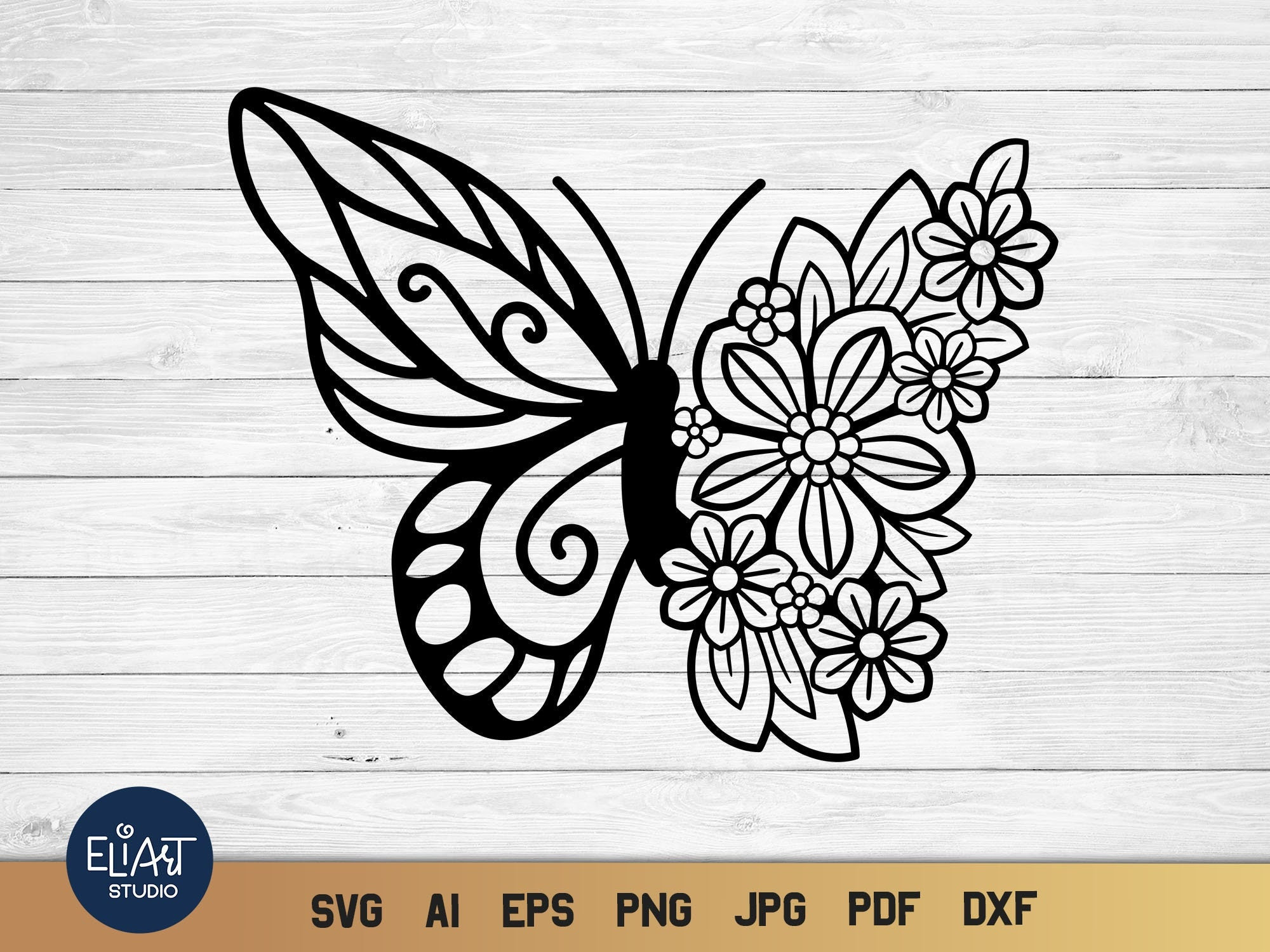 Floral Butterfly SVG Butterfly SVG Design With Flowers | Etsy
