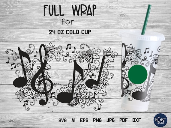 Music Full Cup Wrap SVG Musical Notes and Treble Clef 24oz - Etsy