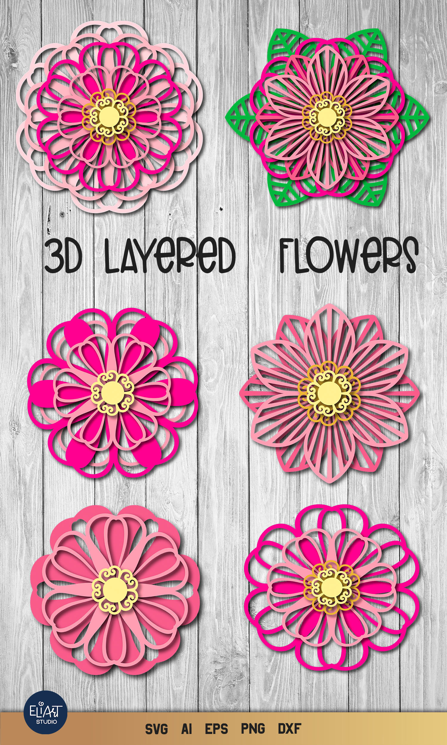 3D SVG Layered Flower Mandala Floral Bundle SVG Layered | Etsy