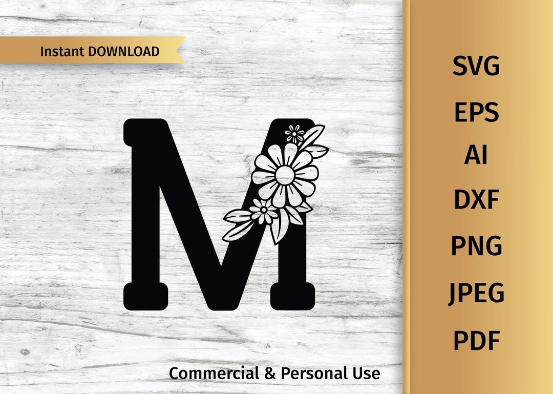Floral Letter M SVG, Monogram Letter SVG, Floral Alphabet SVG. - Etsy