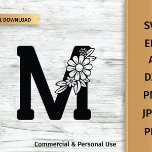 Floral Letter M SVG, Monogram Letter SVG, Floral Alphabet SVG. - Etsy