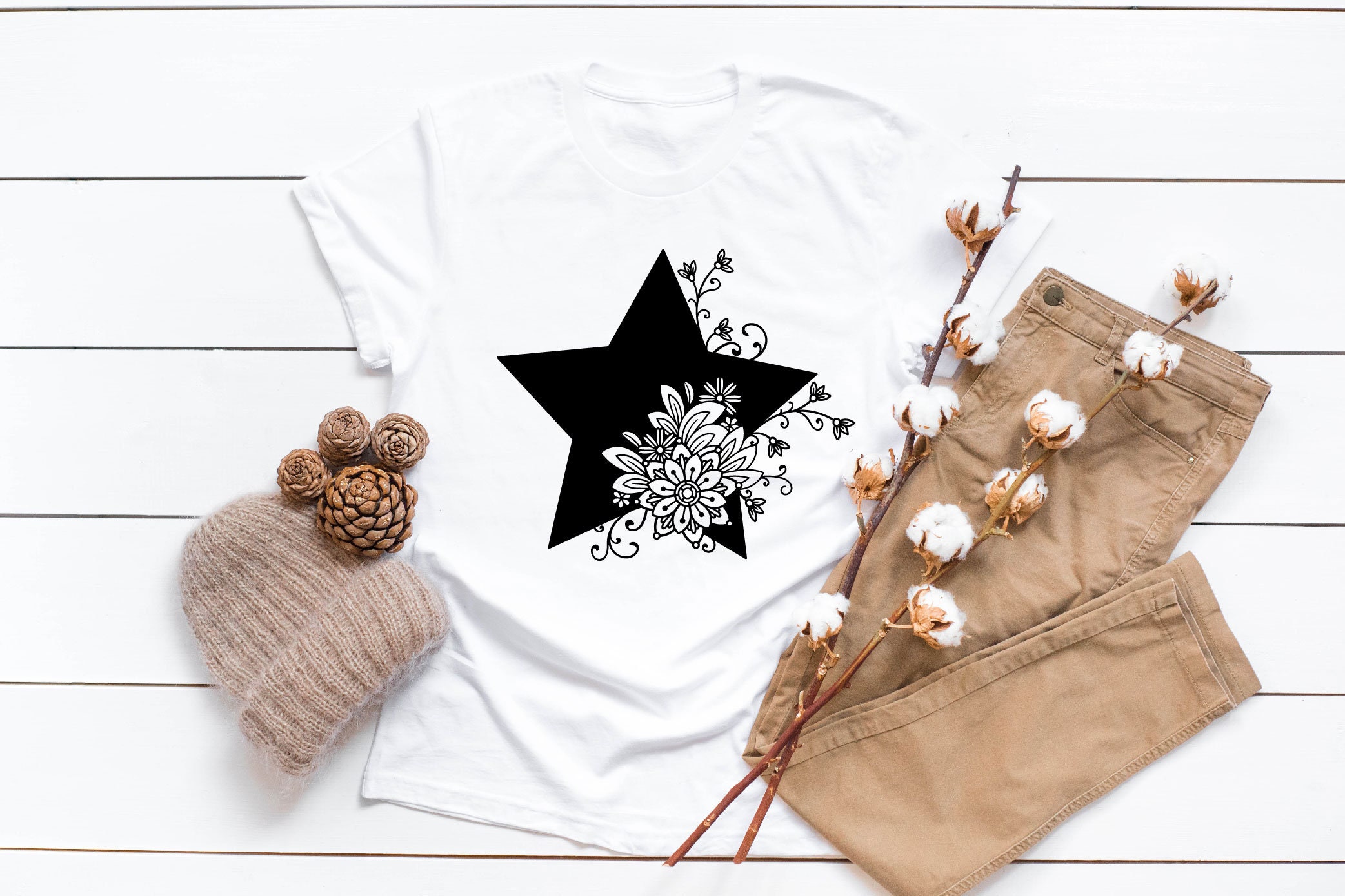 Celestial SVG Floral Star SVG with Flowers Digital File with | Etsy
