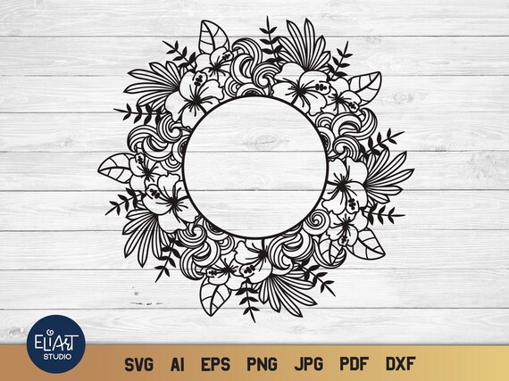 Tropical SVG Circle Monogram Hibiscus Flower Round Design - Etsy