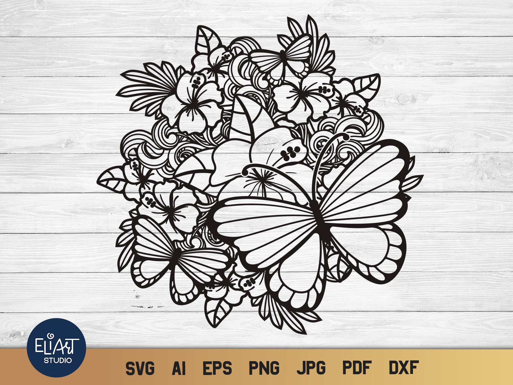 Butterflies SVG Tropical Design, Summer Mandala SVG, Hibiscus SVG and ...