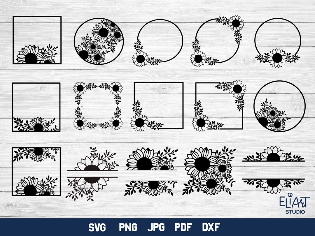 Sunflower Frame SVG Fall Bundle, Sunflower Borders and Frames, Floral ...