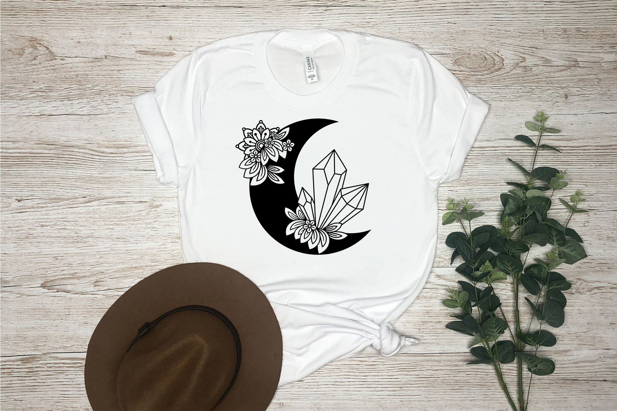 Crystal SVG Moon SVG Floral Crescent Moon SVG. | Etsy