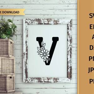 Floral Letter V Svg, Monogram Letter Svg, Initial Svg, Commercial and ...