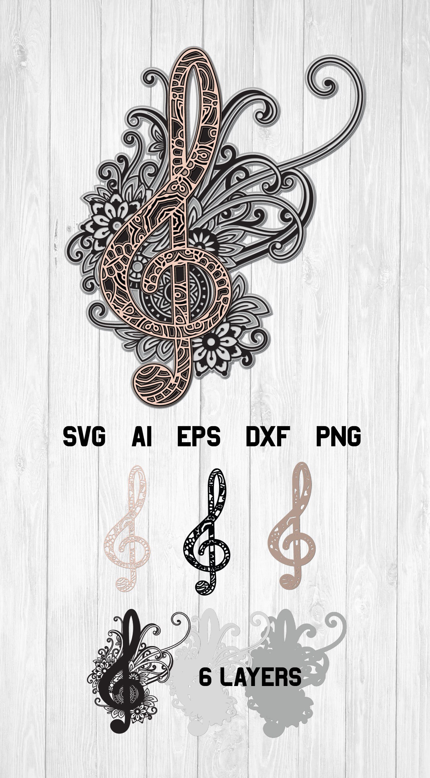 Treble Clef SVG 3D Layered Music SVG 6 capas de archivo de - Etsy México
