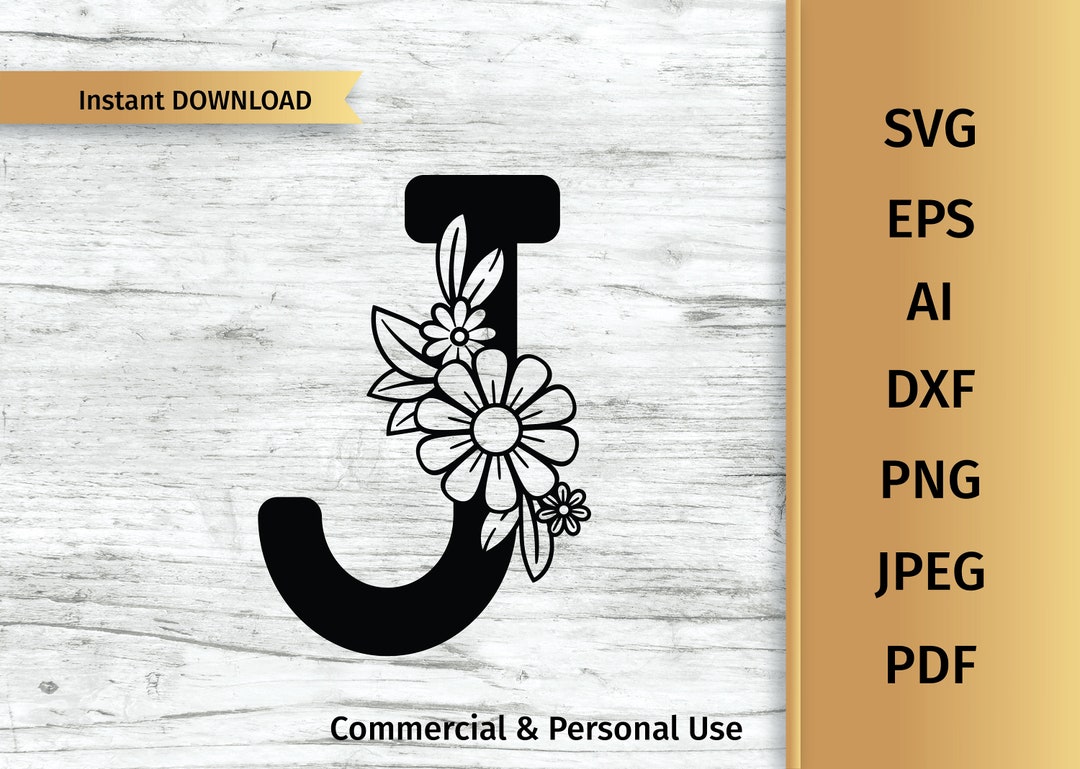 Floral Letter J Svg, Flower Alphabet SVG, Initial SVG Commercial Use ...