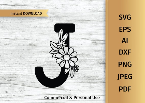 Floral Letter J Svg Flower Alphabet SVG Initial SVG | Etsy Canada