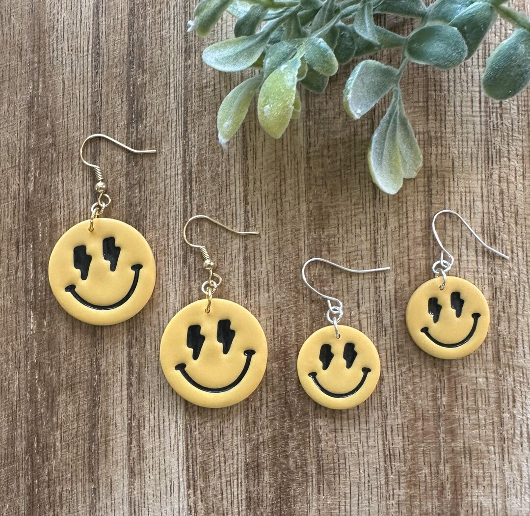 Smiley Face Dangle Earrings: Handmade Polymer Clay Earrings With ...