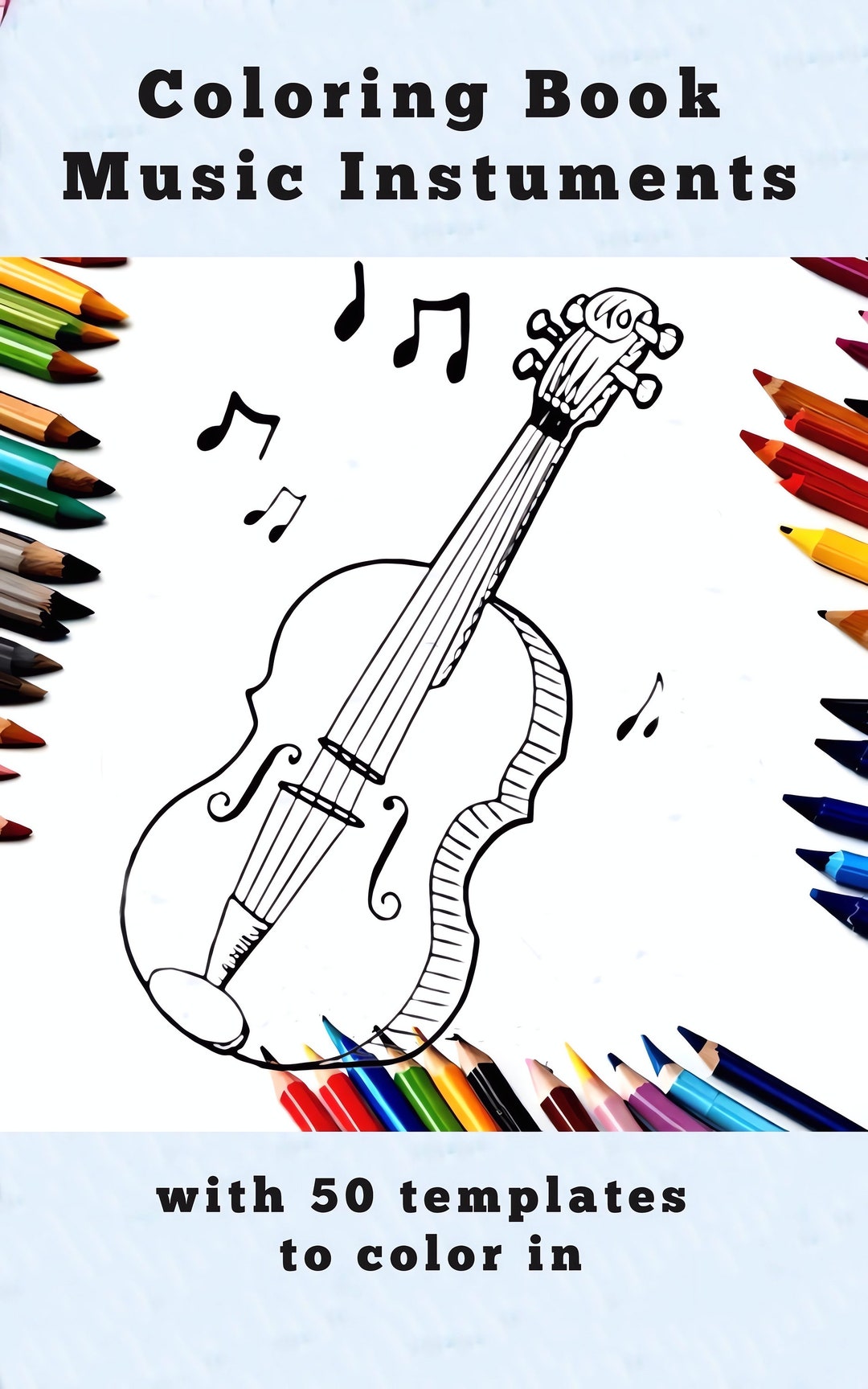 Music Instruments Coloring Book With 50 Templates to Color in Coloring ...