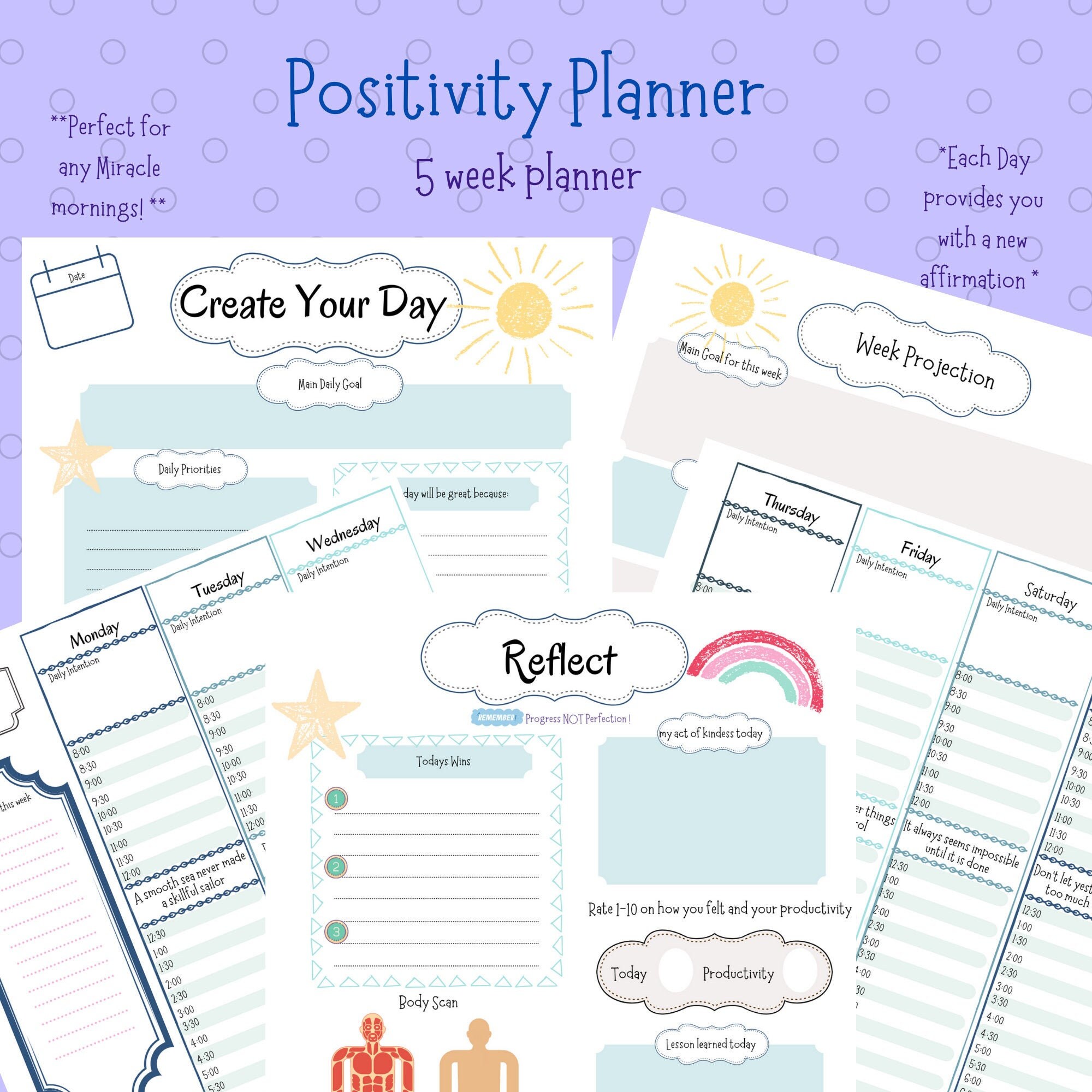 Positivity Planner 5 Weeks of Affirmations & Positivity Happy Planner ...