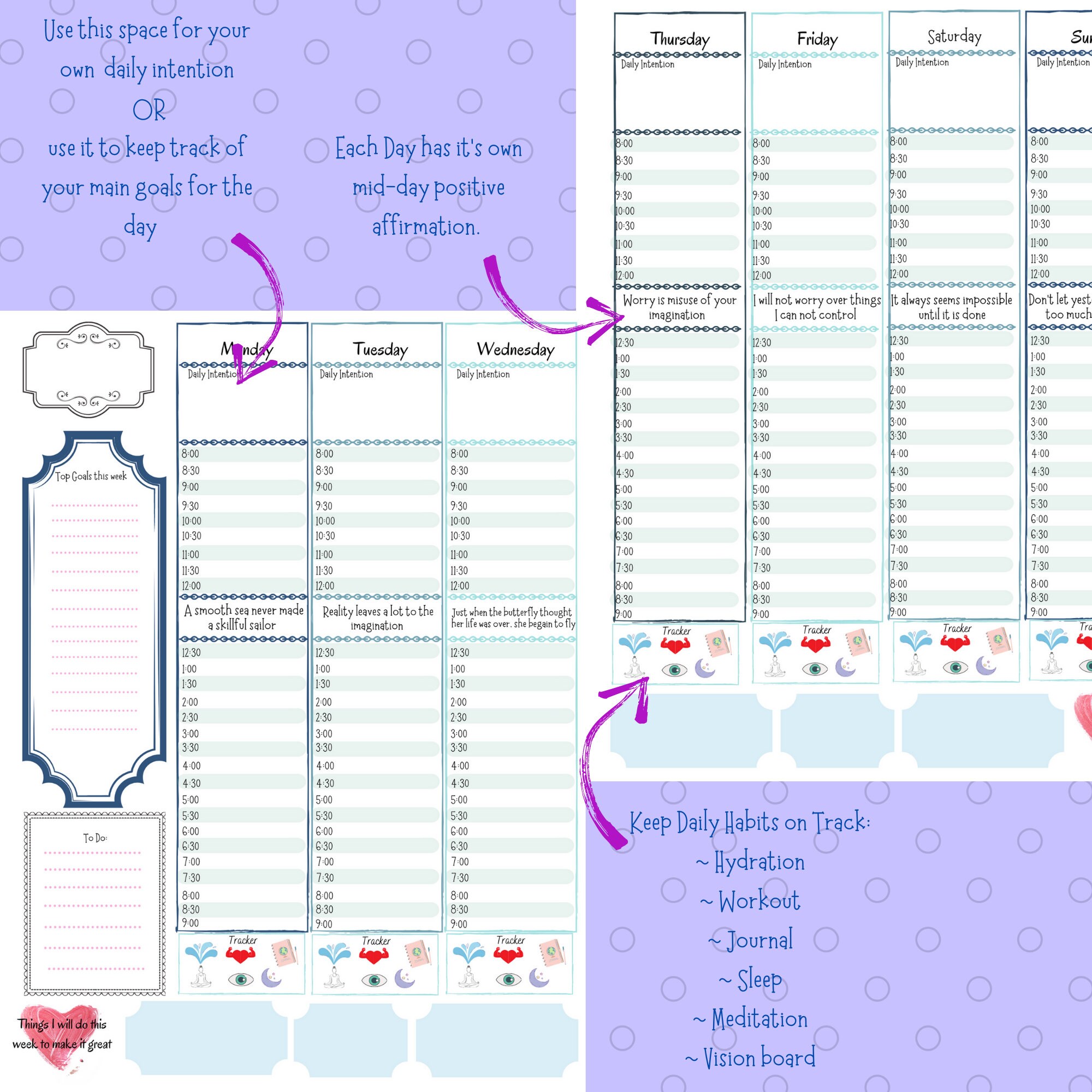Positivity Planner 5 Weeks of Affirmations & Positivity Happy Planner ...