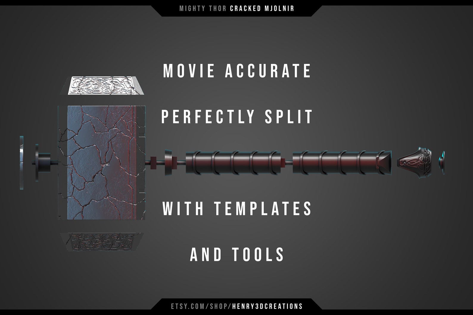 Cracked Mjolnir Thor Hammer. 3D Printable STL File. Mighty Thor Hammer ...