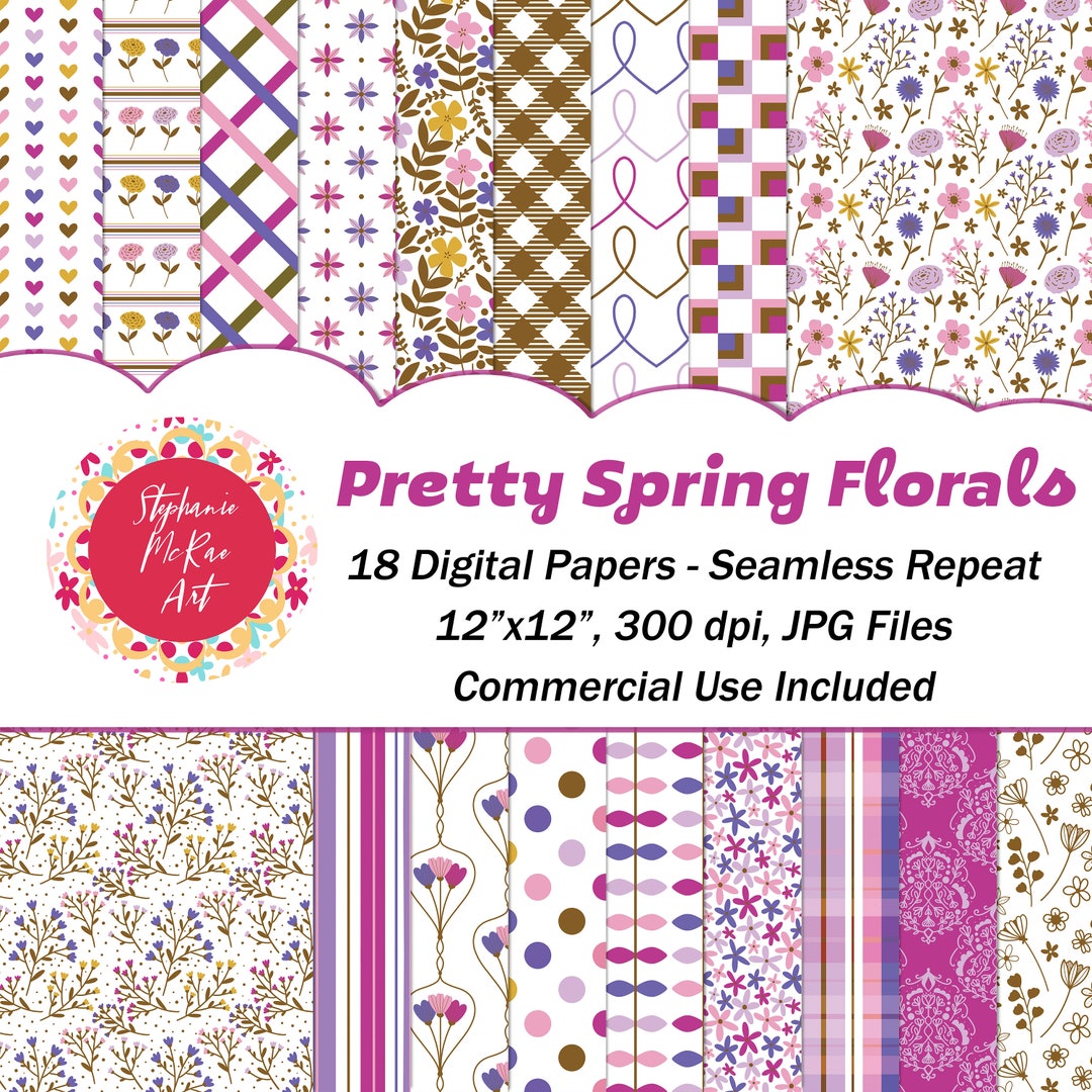 Floral Digital Paper Pack, Flower Digital Paper Pack, Commercial Use ...