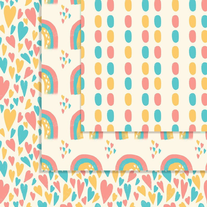 Boho Rainbow Doodles Digital Paper Pack Commercial Use | Etsy