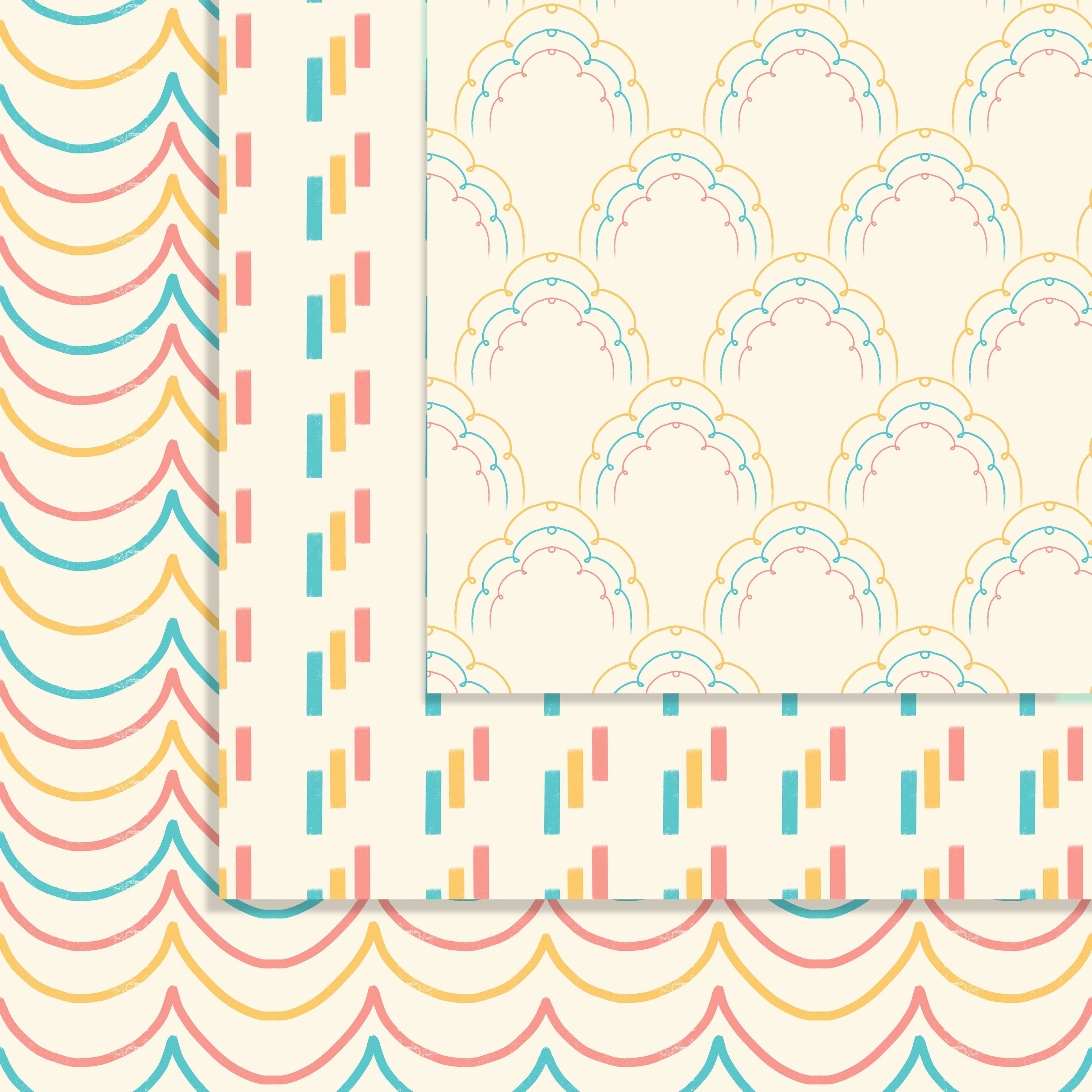 Boho Rainbow Doodles Digital Paper Pack, Commercial Use (digital ...
