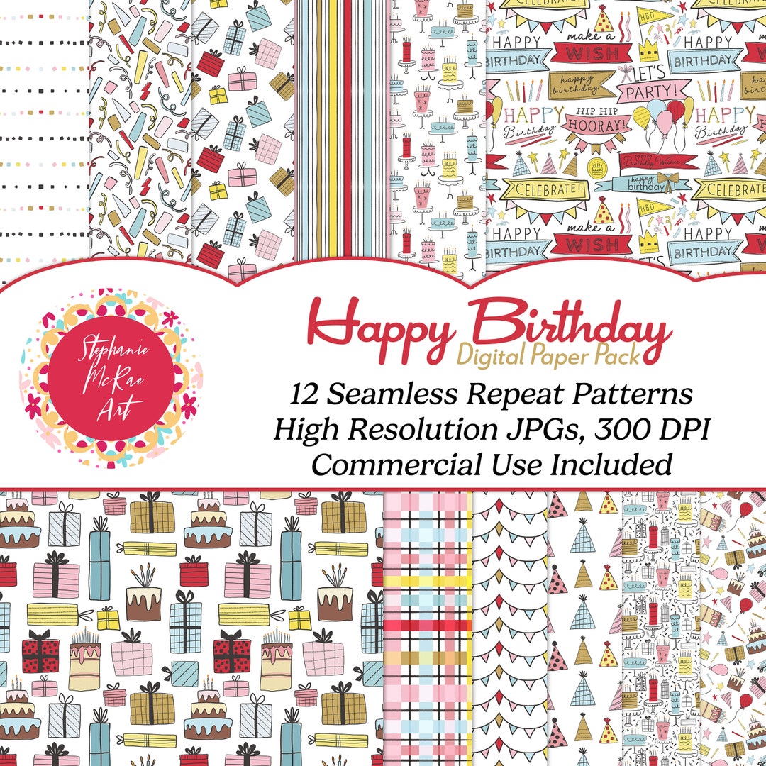 Happy Birthday Digital Paper Pack, Birthday Patterns, Birthday ...