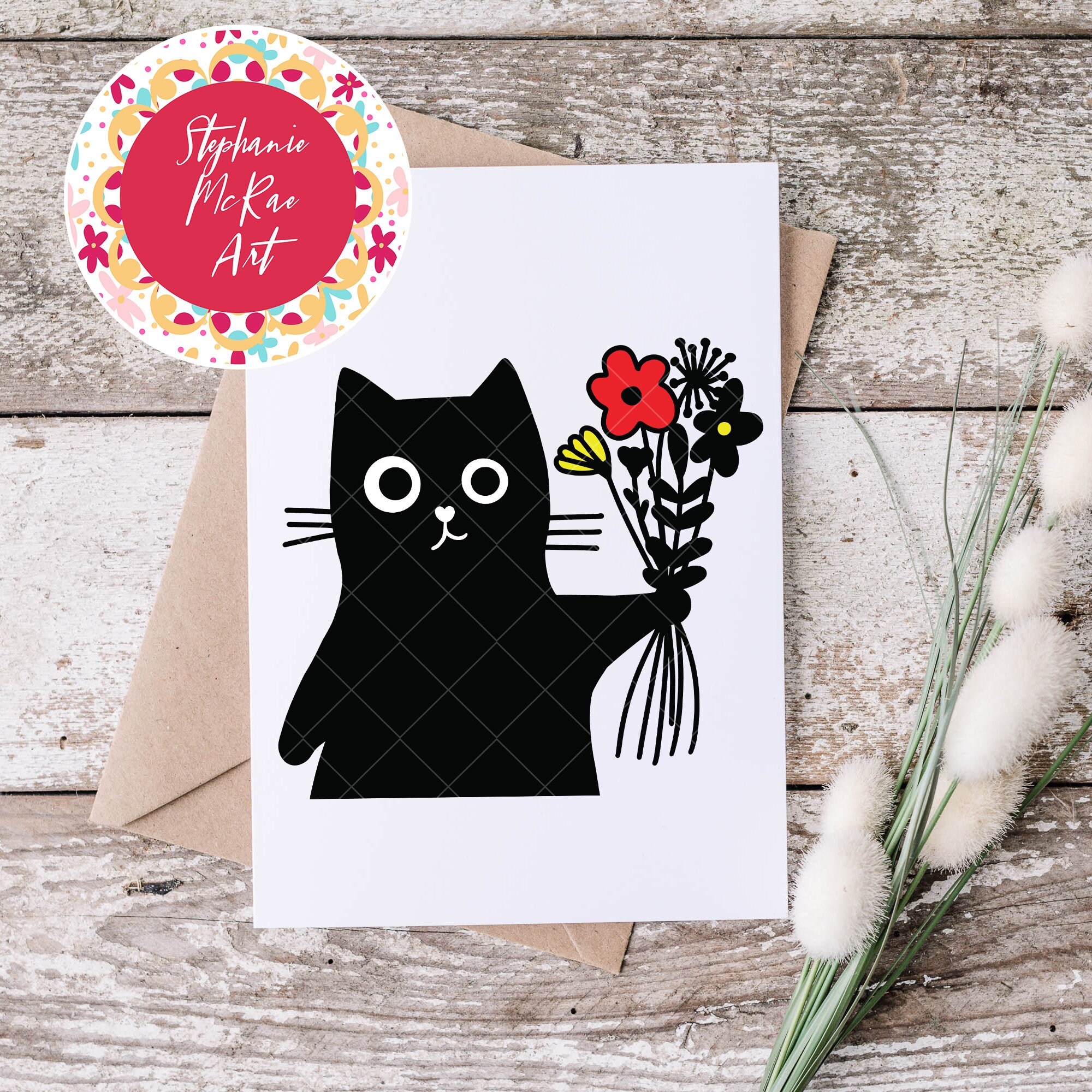 Cat With Flowers Svg Cat Lovers Svg Cat Mom Svg Black Cat - Etsy