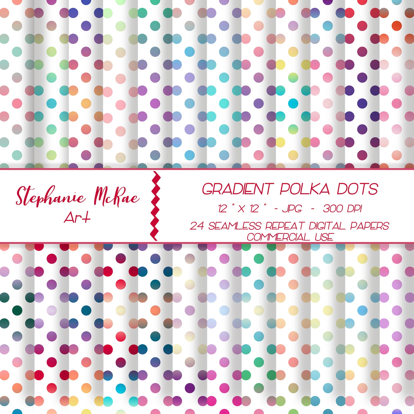 Gradient Polka Dots on White Background Digital Paper, Commercial Use ...