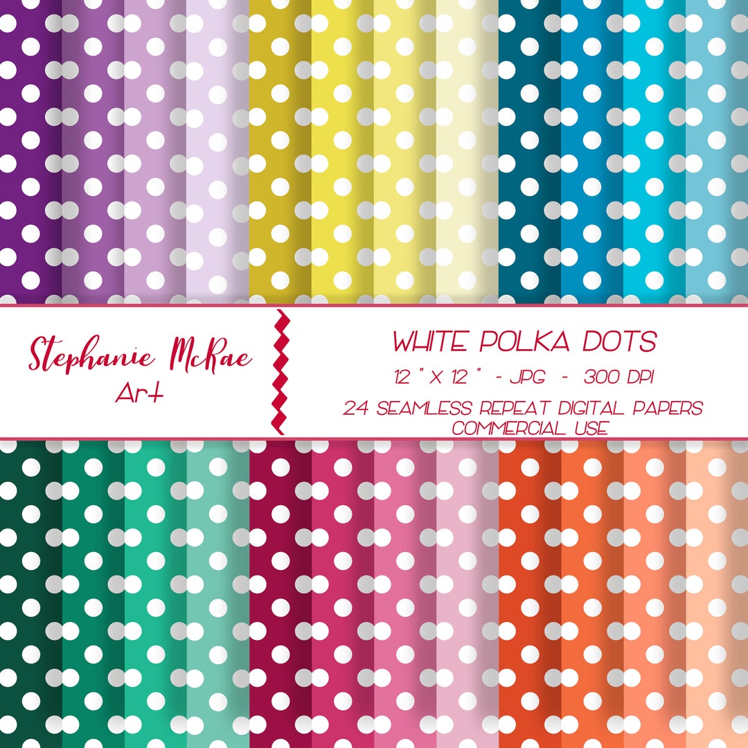 White Polka Dots on Coloured Background Digital Paper, Commercial Use ...