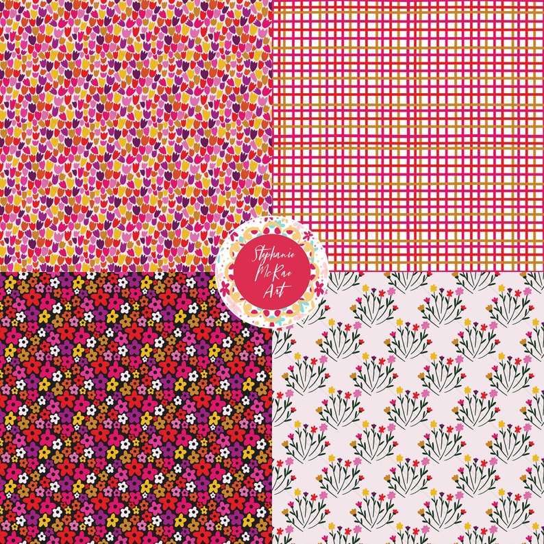 Bright Floral Digital Paper Pack Floral Digital Paper - Etsy