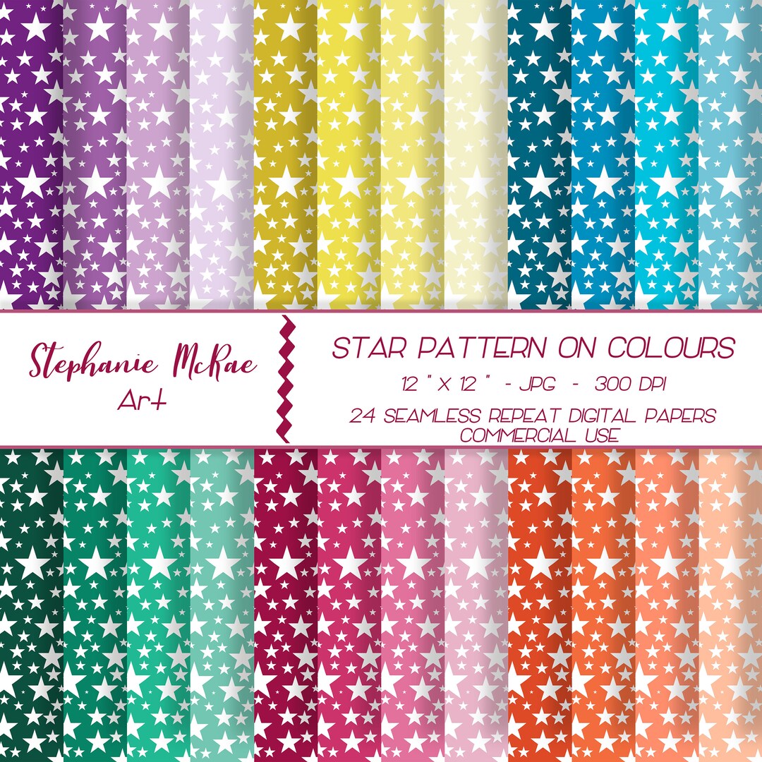 Star Commercial Use Rainbow Digital Paper Pack, White Star Pattern ...