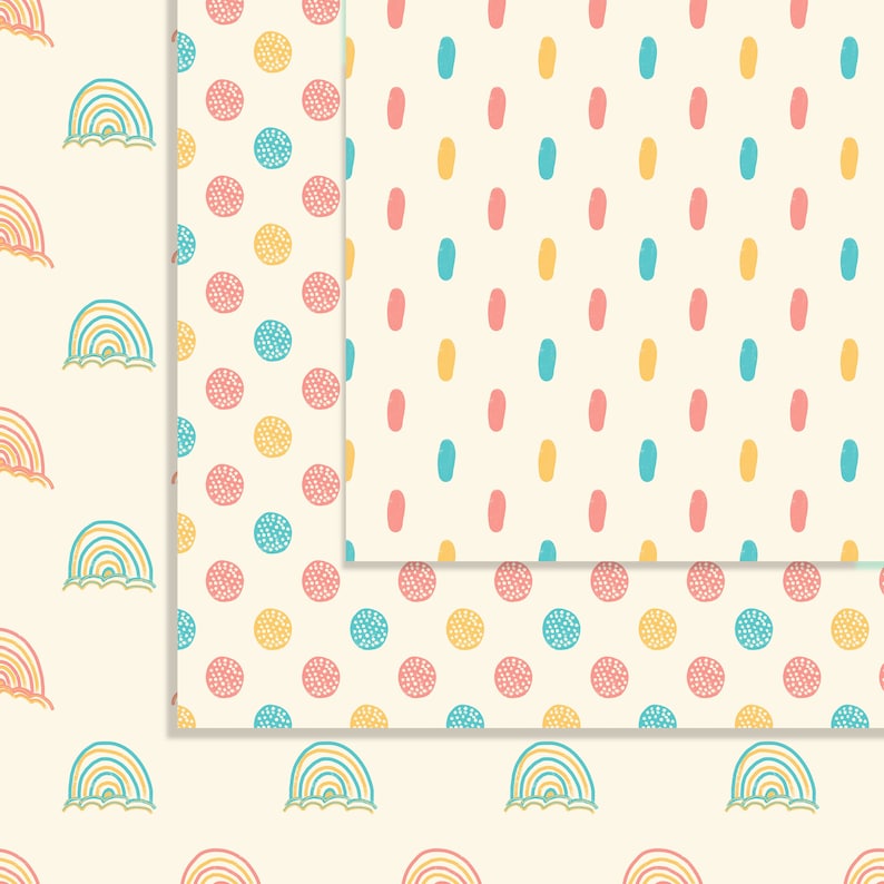 Boho Rainbow Doodles Digital Paper Pack Commercial Use | Etsy