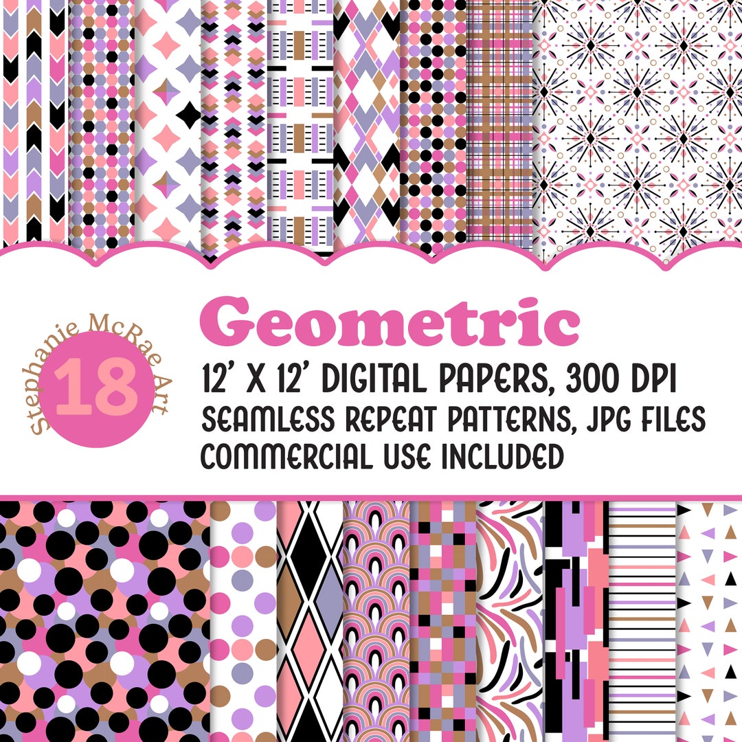 Geometric Digital Paper Pack, Digital Download, Mid Century Modern ...