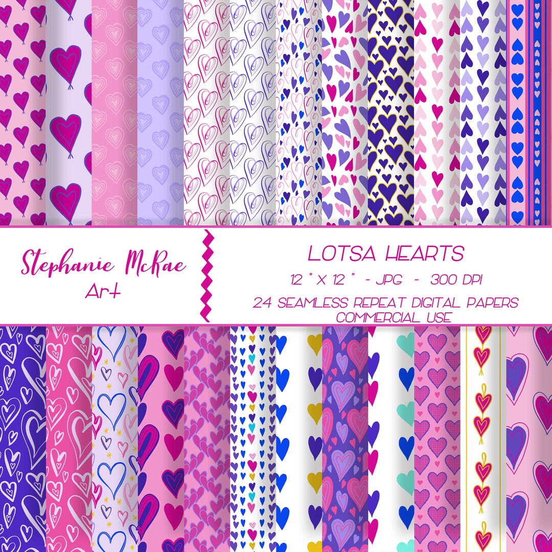 Lotsa Valentine Hearts Digital Paper, Commercial Use, Digital Download ...