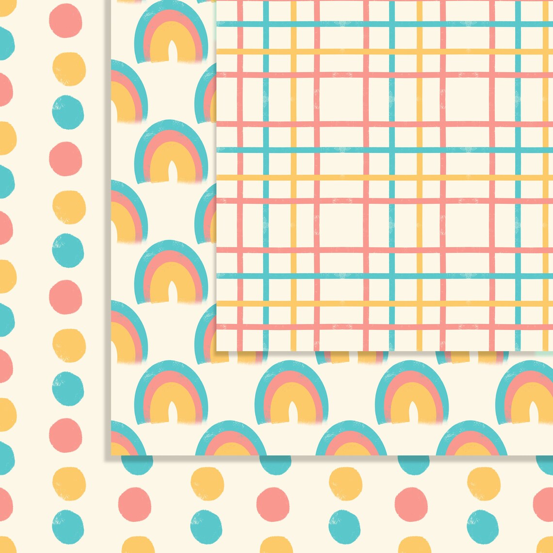 Boho Rainbow Doodles Digital Paper Pack, Commercial Use (digital ...